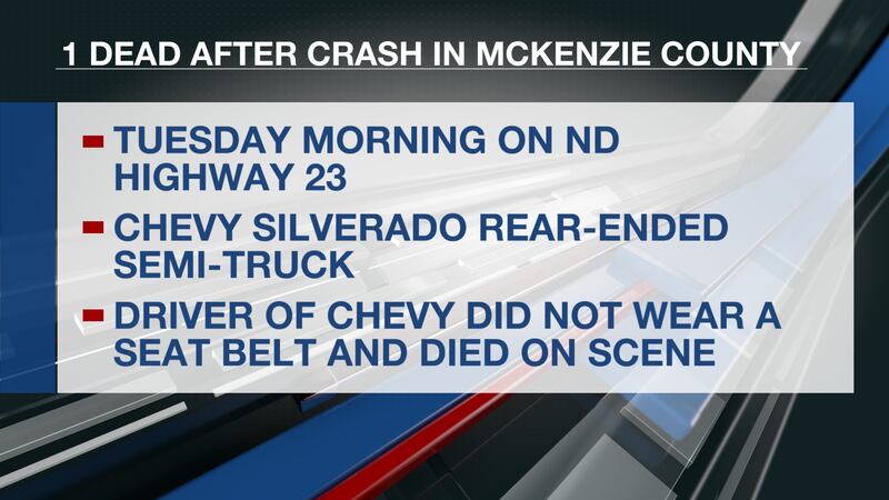 1 dead after crash in McKenzie County 1 dead after crash in McKenzie County