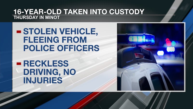 16-year-old taken into custody in Minot for stolen vehicle, fleeing ... 16-year-old taken into custody in Minot for stolen vehicle, fleeing ...